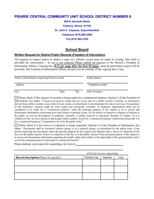 Freedom of Information Act Request Form - Prairie Central CUSD