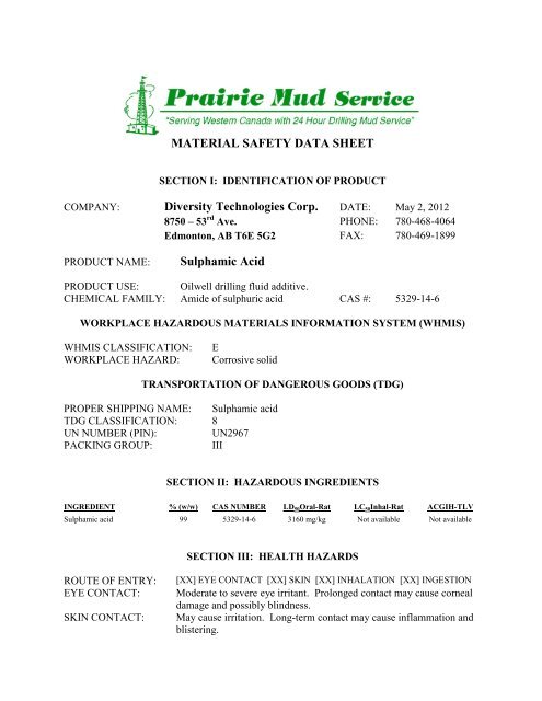Sulphamic Acid 25 Kg - Prairie Mud Service