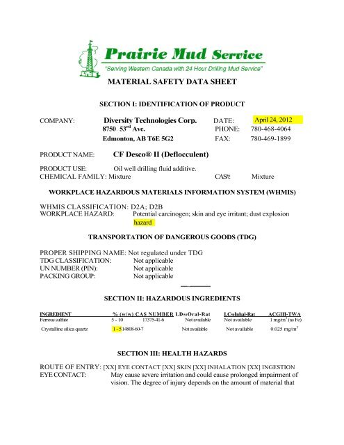 CF Desco II 11.36 Kg - Prairie Mud Service