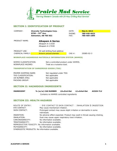 Alkapam A1103D-A1703D 25 Kg - Prairie Mud Service