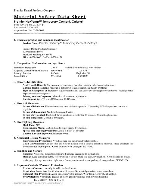 Material Safety Data Sheet - Premier Dental