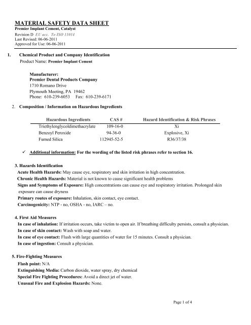 MSDS PIC Catalyst rev6 - Premier Dental
