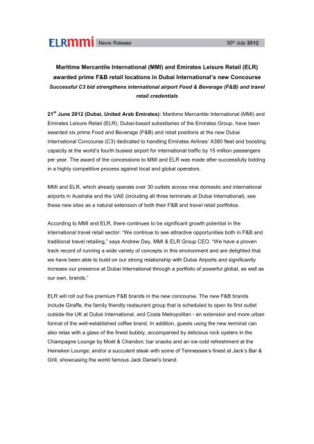 Maritime Mercantile International (MMI) and Emirates Leisure Retail ...