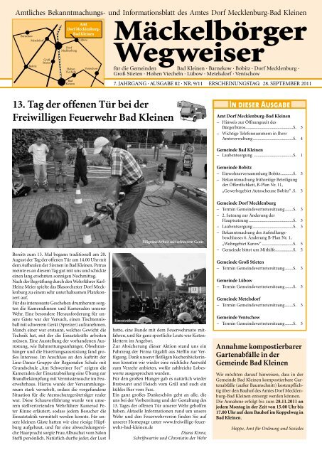 Mäckelbörger Wegweiser - Amt Dorf Mecklenburg-Bad Kleinen