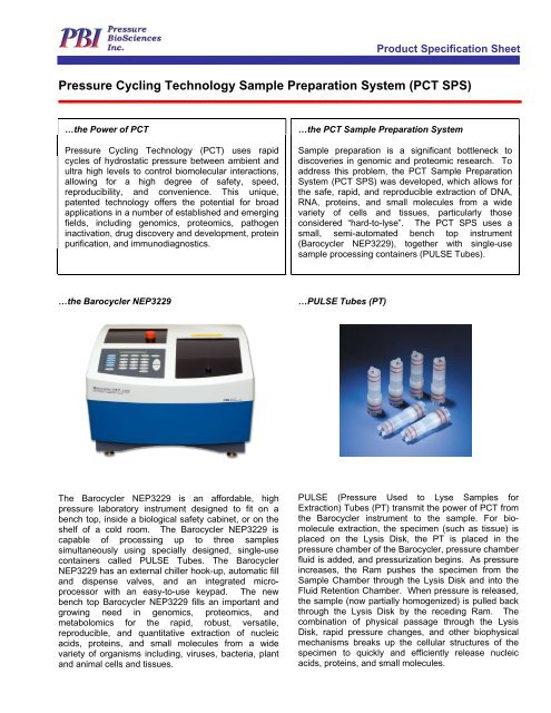 Pressure Cycling Technology Sample Preparation System (PCT SPS)