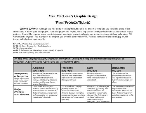 Mrs. MacLean's Graphic Design Final Project Rubric
