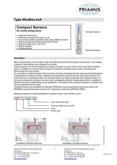 Compact sensors type 40xxBxx,xxA1 - Priamus