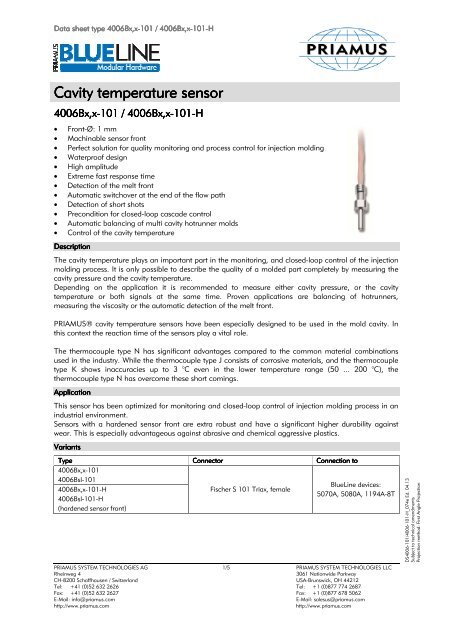 Cavity temperature sensor type 4006B-101 / 4006B-101-H - Priamus