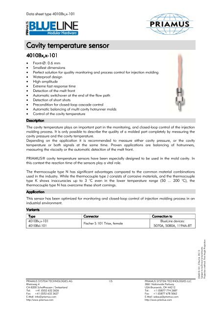 Cavity temperature sensor type 4010B-101 - Priamus