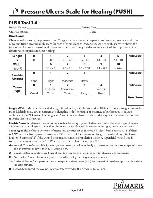 Pressure Ulcers: Scale for Healing (PUSH) - Primaris