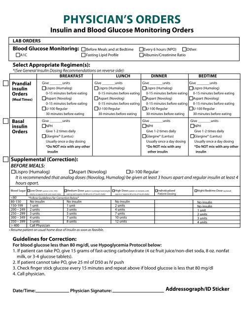 Insulin and Blood Glucose Monitoring Orders - Primaris