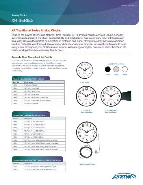 Analog Clocks XR SERIES - Primex Wireless