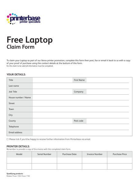 Free Laptop Claim Form - Printerbase