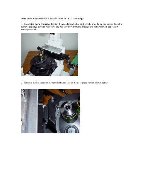 Z Encoder Installation Instructions for Olympus IX71 Microscopes