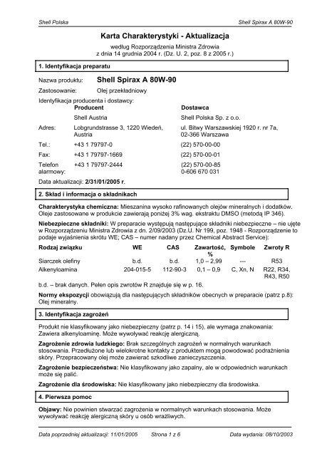 Karta Charakterystyki - Aktualizacja Shell Spirax A 80W-90 - Proauto
