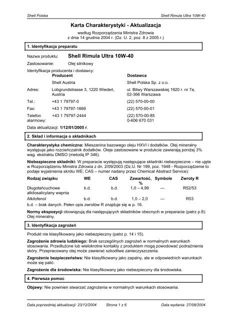 Karta Charakterystyki - Aktualizacja Shell Rimula Ultra ... - Proauto