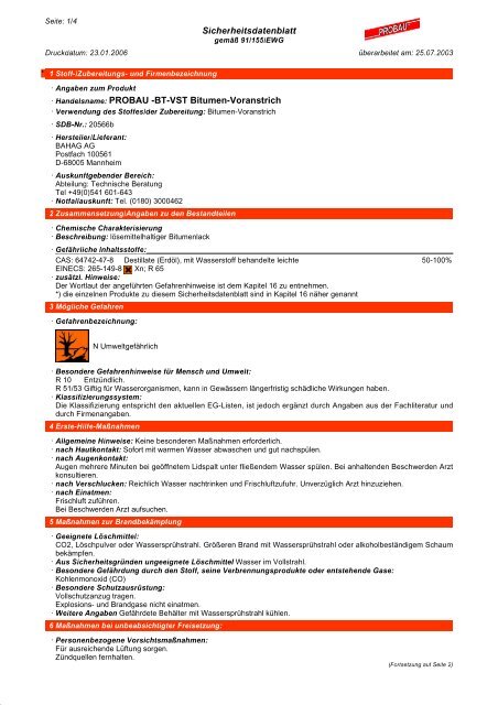 Sicherheitsdatenblatt Â· Handelsname: PROBAU -BT-VST Bitumen ...