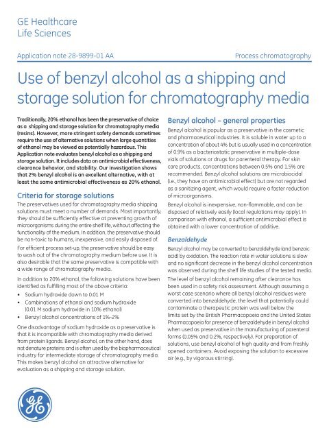 Use of benzyl alcohol as a shipping and storage solution for ...