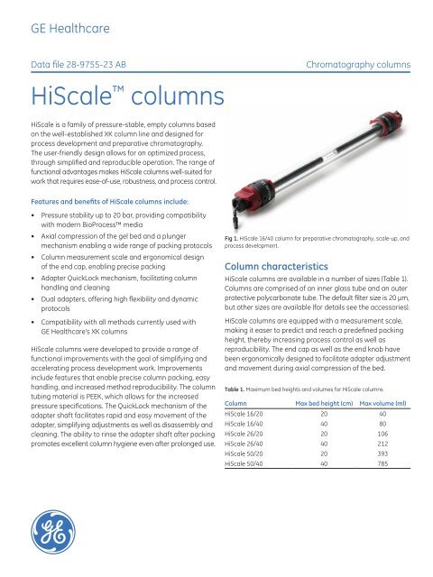 HiScaleâ ¢ columns - GE Healthcare Life Sciences