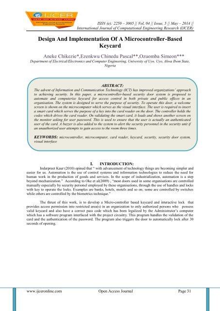 Design And Implementation Of A Microcontroller-Based Keycard
