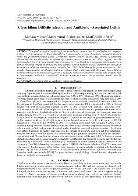 Clostridium Difficile infection and Antibiotic –Associated Colitis