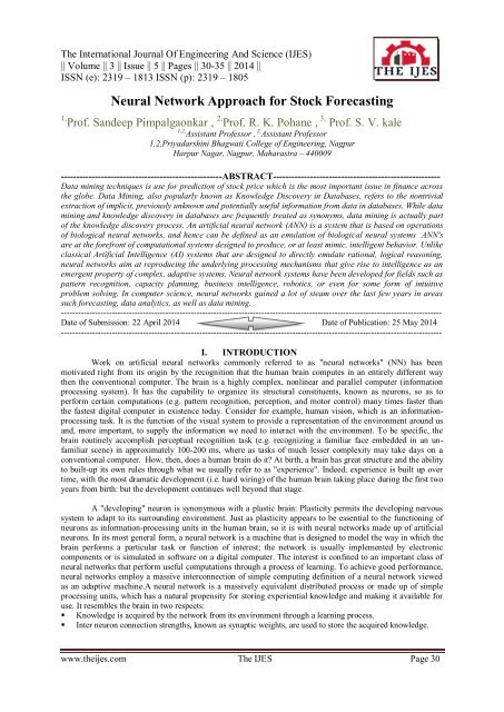 Neural Network Approach For Stock Forecasting