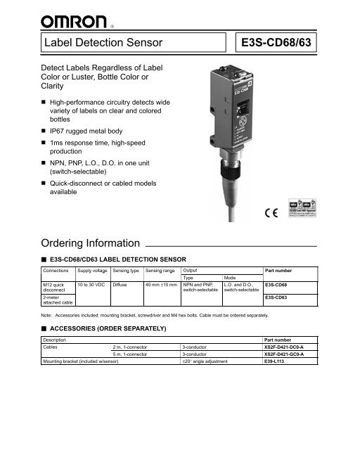 Label Detection Sensor E3S-CD68/63