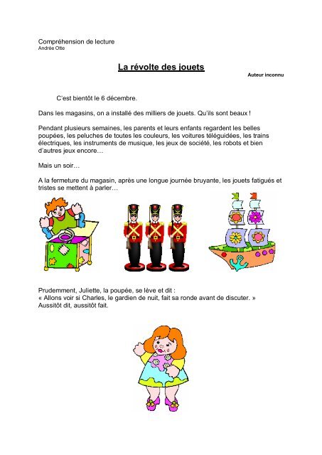 ComprÃ©hension de lecture La rÃ©volte des jouets - Professeur Phifix