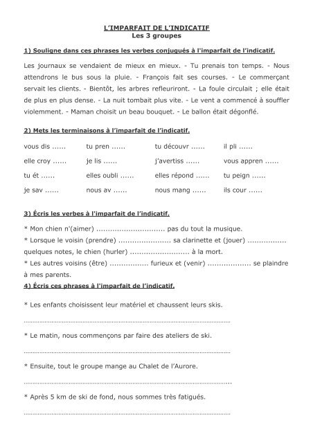 L'IMPARFAIT DE L'INDICATIF Les 3 groupes Les ... - Professeur Phifix