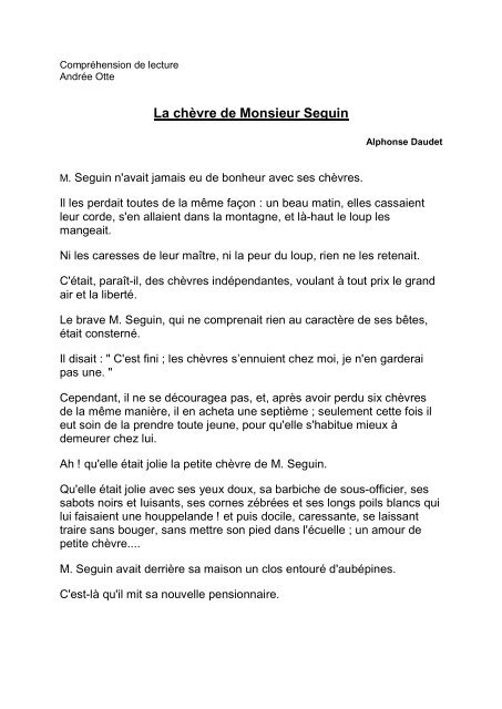 ComprÃ©hension de lecture La chÃ¨vre de ... - Professeur Phifix