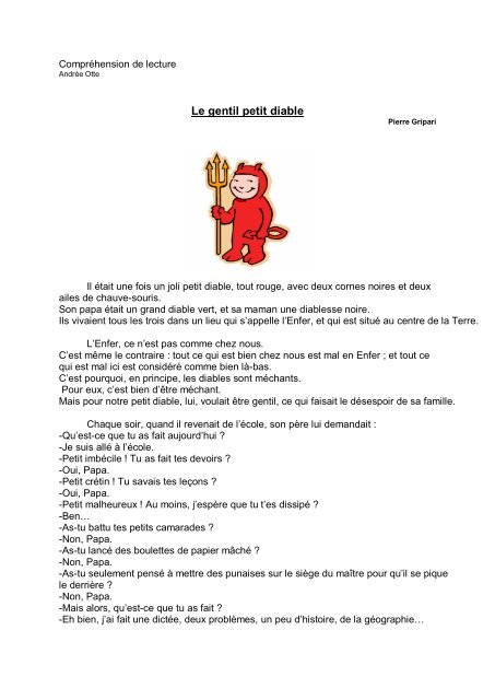 ComprÃ©hension de lecture Le gentil petit diable - Professeur Phifix