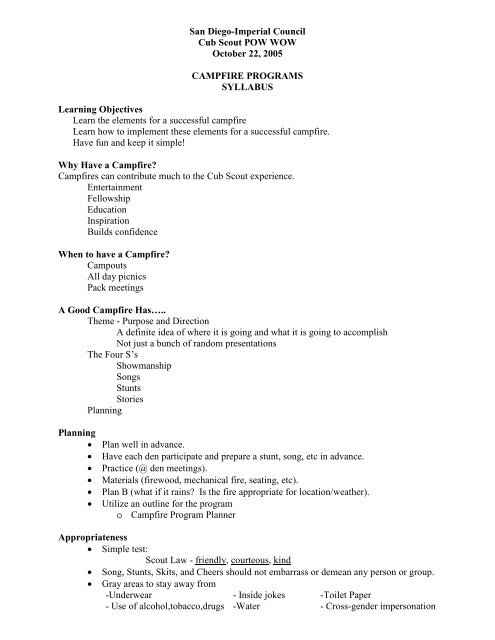 Campfire Programs PDF - ProfessorDan.com