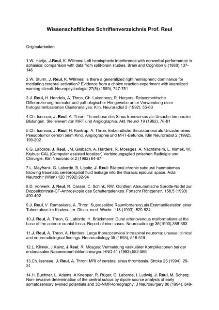 Wissenschaftliches Schriftenverzeichnis Prof. Reul - Prof. Dr. Reul