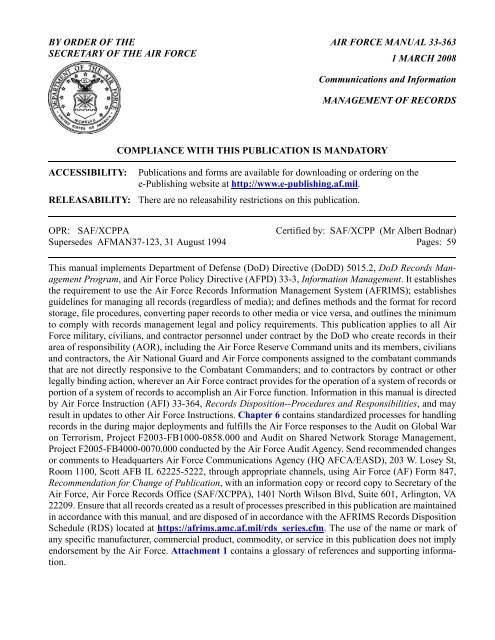 Air Force Manual 33-363 - Federation of American Scientists