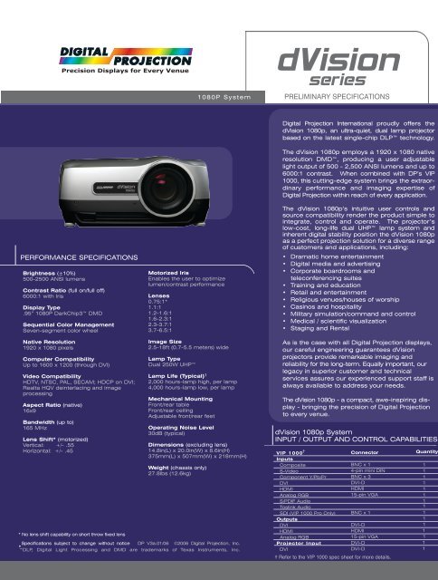 PRELIMINARY SPECIFICATIONS - Projector Reviews