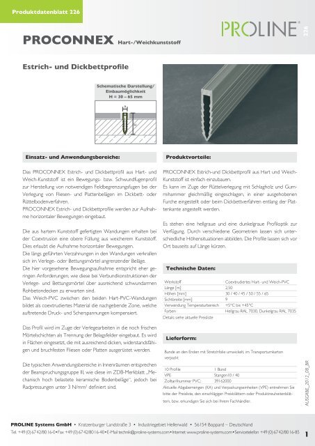 Produktdatenblatt 226 PROCONNEX Estrich - Proline Systems
