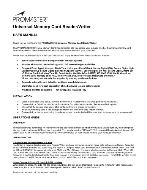Universal Memory Card Reader/Writer - Promaster