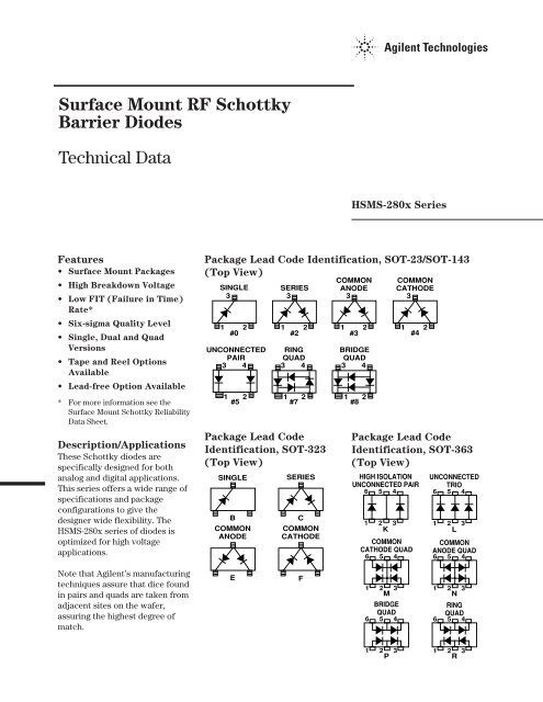 Surface Mount RF Schottky Barrier Diodes Technical Data