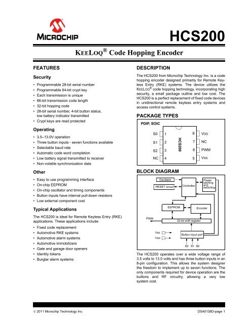 HCS200 - KeeLoQ Code Hopping Encoder - Microchip