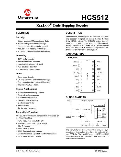 HCS512- KeeLoQ Hopping Decoder - Microchip