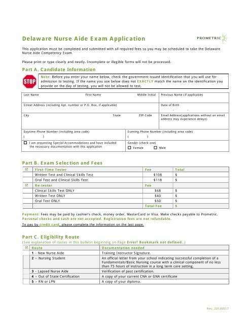 Nurse Aide Exam Application Form - Prometric
