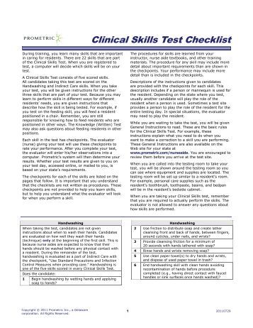 Generic Nurse Aide Clinical Skills Checklist - Prometric