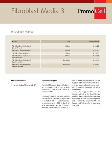 Fibroblast Media 3 - PromoCell