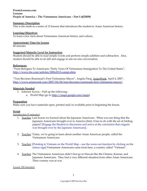 Lesson: Vietnamese American History I - ProntoLessons