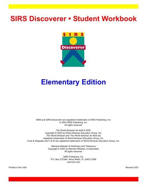 SIRS Discoverer â ¢ Student Workbook - ProQuest