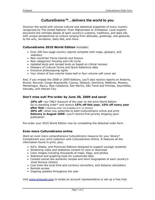 CultureGrams 2005 Order Form - ProQuest