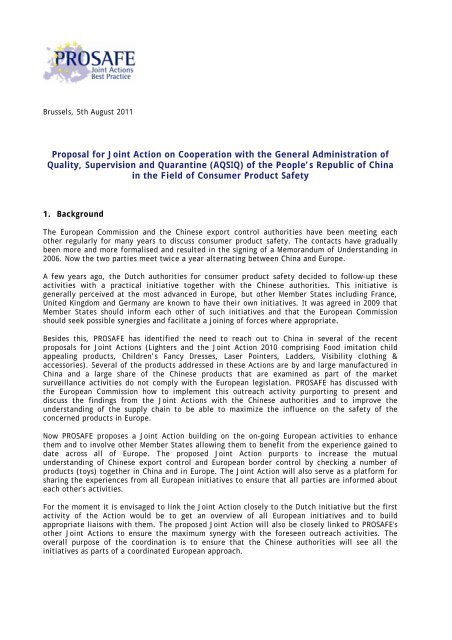 Proposal for Joint Action on Cooperation with the General ... - Prosafe