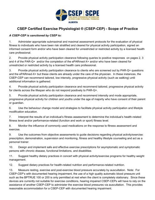 (CSEP-CEP) - Scope of Practice - Provincial Fitness Unit