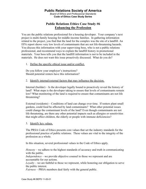 Ethics Case Study - Public Relations Society of America