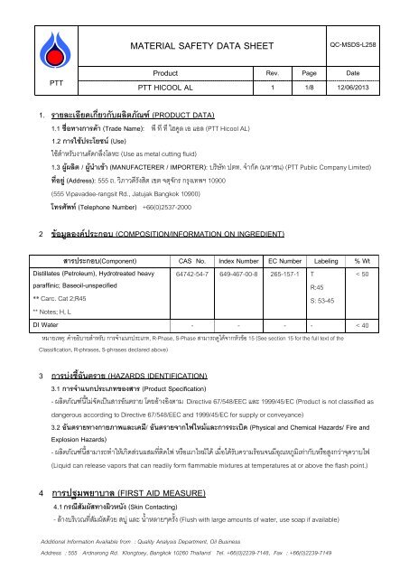 MATERIAL SAFETY DATA SHEET